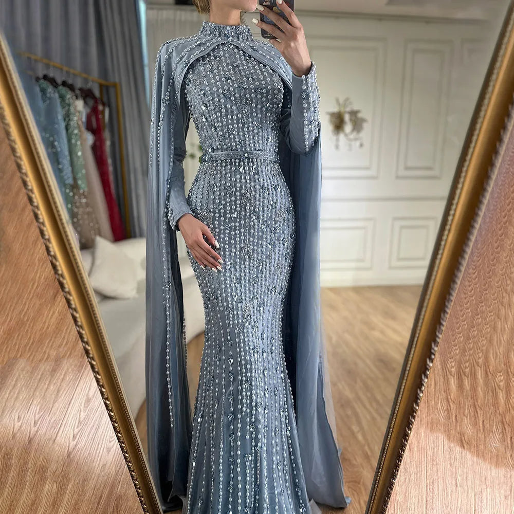 Beaded Muslim Mermaid Cape-Sleeve Dress – Larosabride
