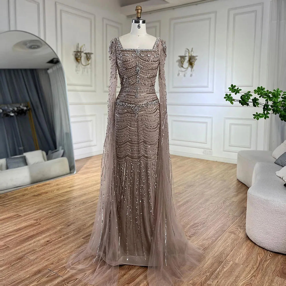 Ships in 1 to 3 Days: Arabic Caramel Mermaid Long Evening Dress with B ...