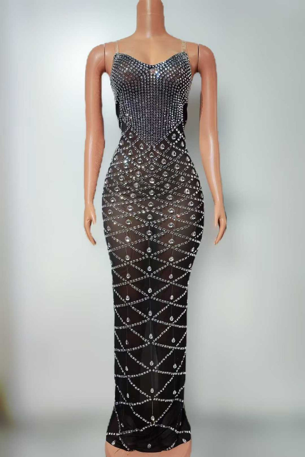 Crystal-Embellished Bodycon Dress with Geometric Detailing – Larosabride